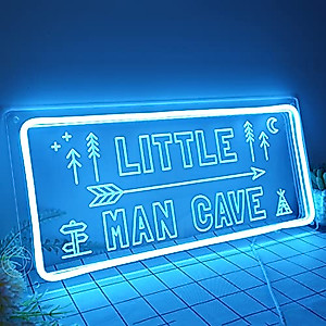 SYLHOME Little Man Cave LED Neon Light Sign Little Boy Nursery Room Wall Art Baby Toddler Kids Bedroom Living Room Hanging Decor Birthday Christmas Gifts 15.8"X7.5" USB Ice Blue