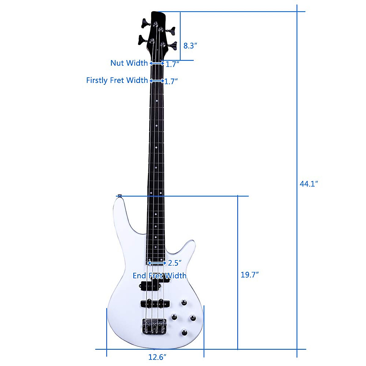 Exquisite Stylish IB Bass Guitar with Power Line and Wrench Tool (White)