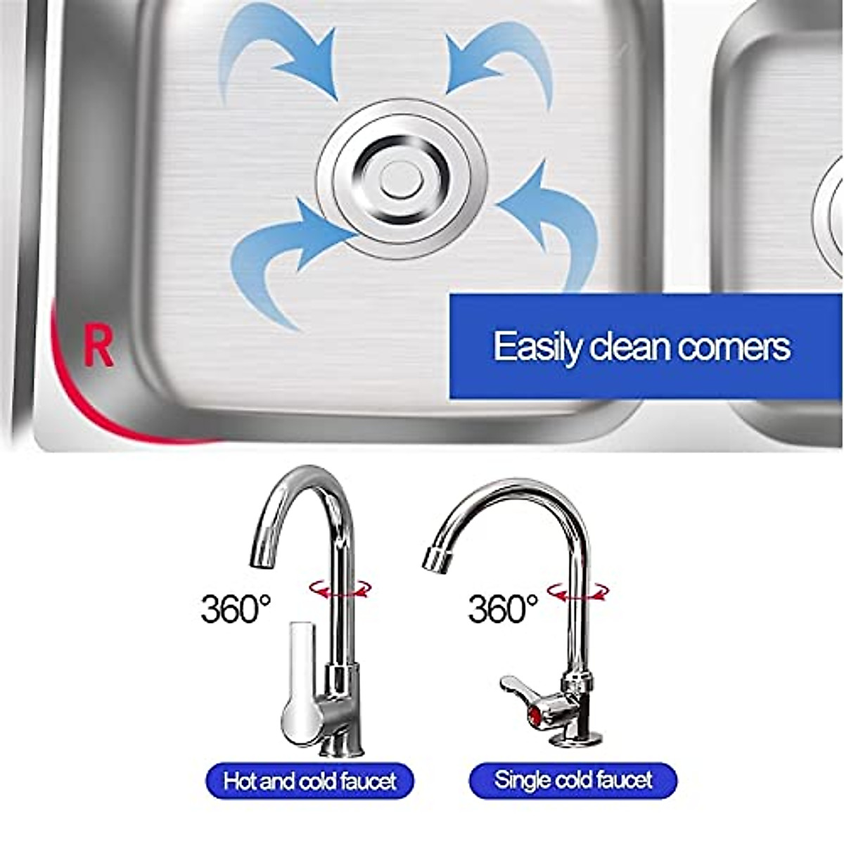 Commercial Sink Kitchen Wash Basin Stainless Steel 1 Compartment with Faucet Hygienic Robust for Outdoor Indoor Garage Kitchen Laundry Single bowl Sinks, 0.8mm Thick, 40×35×75.5cm