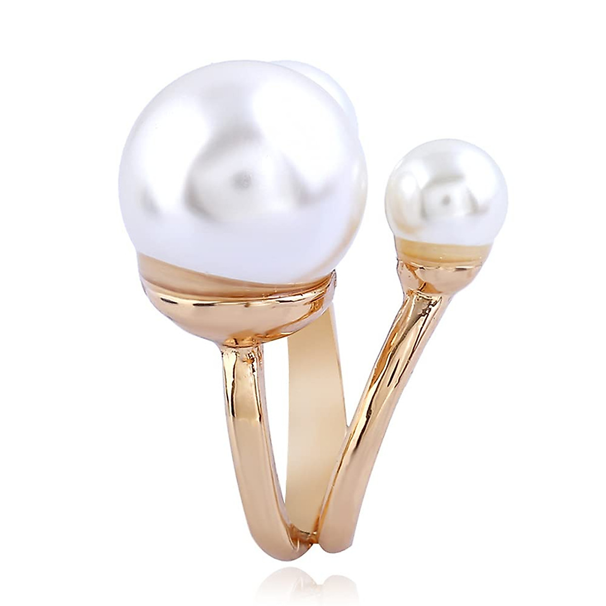 3 Pearls Promise Ring for Women Girls Statement Expandable Adjustable Big Imitation Pearl Ball Open Band Wrap Rings Comfort Fit Engagement Wedding Mother's Day Christmas Jewelry Size 7-9