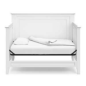 Storkcraft Solstice 5-In-1 Convertible Crib (White) – GREENGUARD Gold Certified, Converts to Toddler Bed and Full-Size Bed, Fits Standard Full-Size Crib Mattress, Adjustable Mattress Support Base