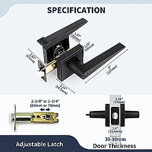 LOQRON Heavy Duty Entrance Door Lever Keyed Entry Door Handle with Lock and Keys Reversible for Matte Black Handle for Bedroom, Office or Front Door