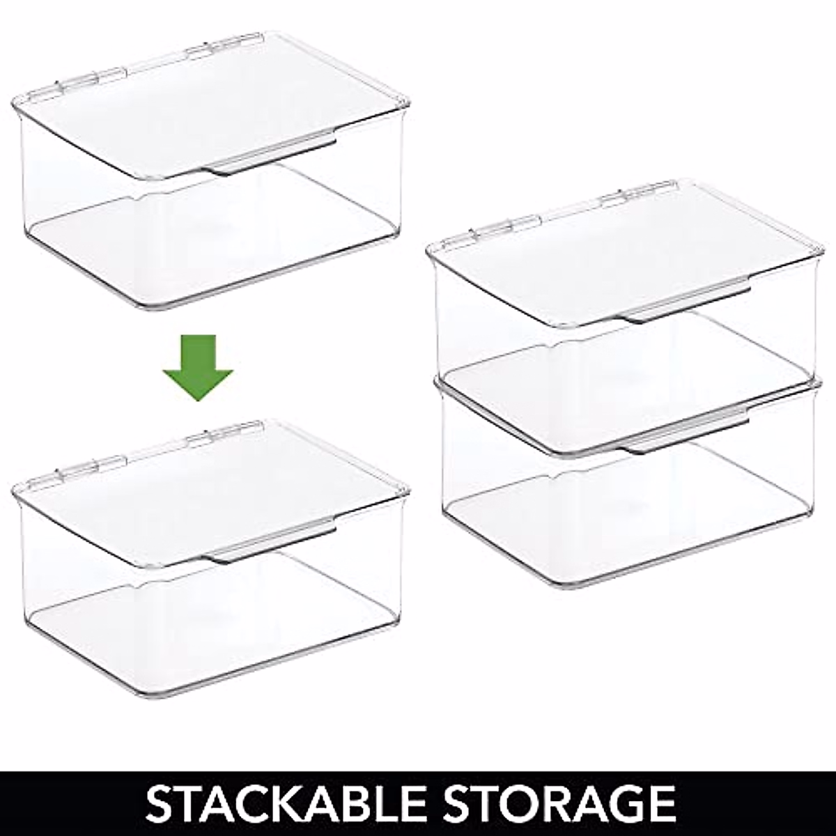 mDesign Small Plastic Home Office Storage Organizer Box Containers with Hinged Lid for Desktops - Holds Pens, Pencils, Sticky Notes, Highlighters, Staples, and Supplies - Clear
