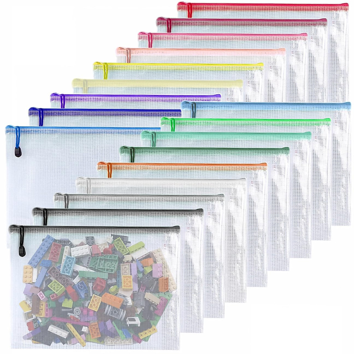 Oaimyy-Plastic Mesh Zipper Pouch Document Folders Bag Zipper Zip File Folders for Office Supplies, Travel,Organizing Storage (9"x 12", Multicolored)