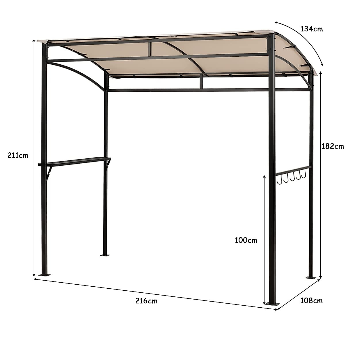 Giantex 7x4.4ft Grill Gazebo, Patio Outdoor Backyard BBQ Canopy Shelter, Soft Top, Heavy-Duty Steel Construction, Storage Shelf, Hanging Hooks, Bear Opening Setting, Anchor Kit (Beige)