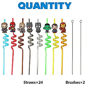 GUTTE 24PCS Superhero Party Straws For Kids Reusable Straws Party Supplies
