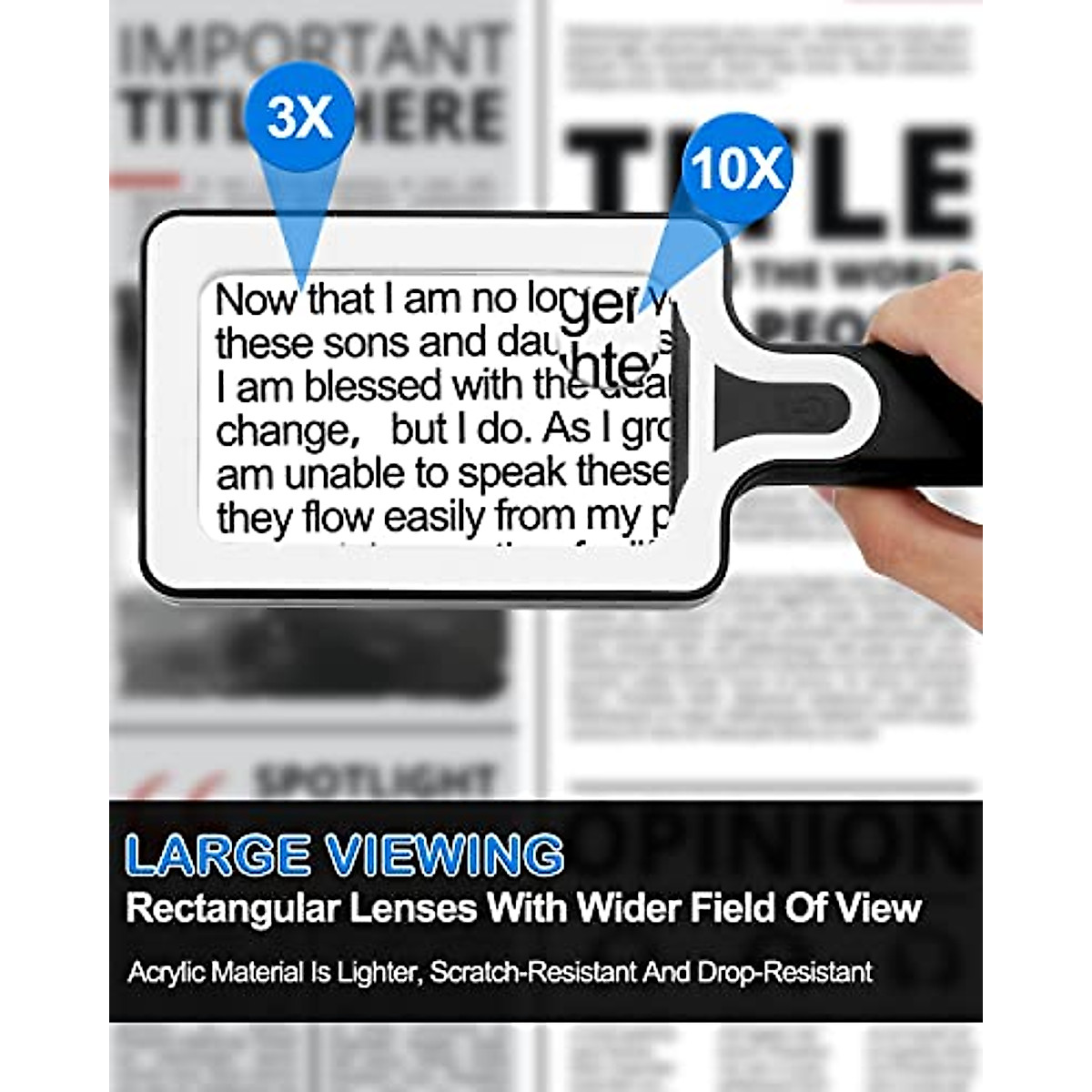 Magnifying Glass with 50 LED Light - 3X 10X Handheld Magnifier Rectangular Magnifying Glasses with Touch Switch Reading Magnifiers for Seniors Books Small Print Coins Exploring Crafts