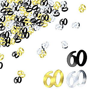 BEADNOVA 60th Birthday Confetti Sixty Years Old Confetti 60 Anniversary Number Confetti for Birthday Party Decor Wedding Table Decoration (1oz, Gold Silver Black Mix)
