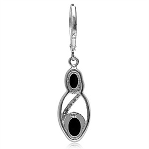 Silvershake Genuine Black Onyx White Gold Plated 925 Sterling Silver Leverback Dangle Earrings