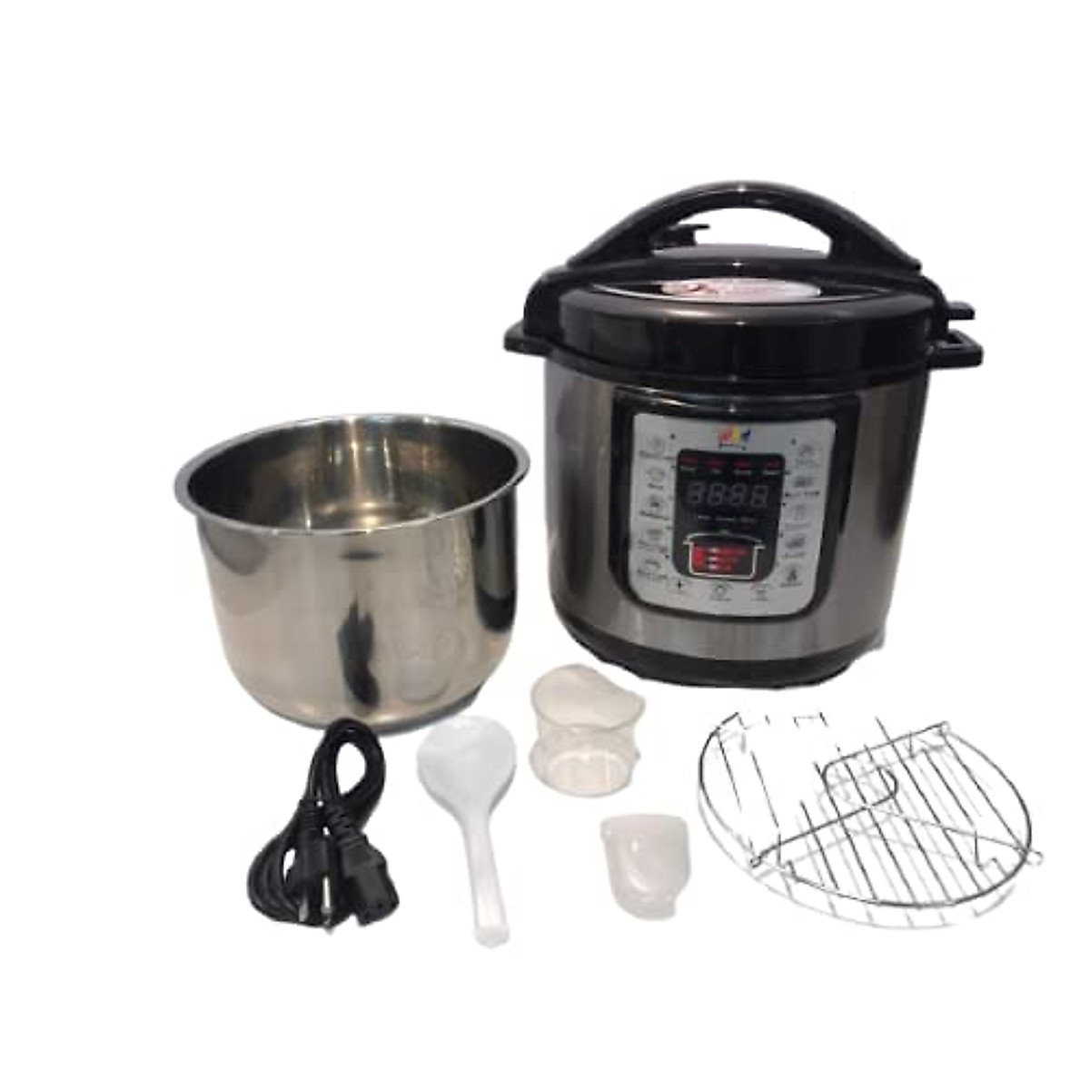 W4H 6 Qt 8-in-1 Multi-Use Programmable Electric Pressure Cooker for Rice, Steam, Meat, Stew, Pressure Cooking, Slow Cooking, Saute - Touch LED Panel, Stainless Steel, Dishwasher Safe - Silver, 6 L