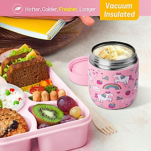 Charcy 9oz Stainless Steel Vacuum Insulated Kids Food Jar - Soup Thermo for Hot & Cold Food - Pink Rainbow Mermaid