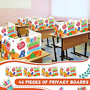 48 Pack Privacy Boards for Students Classroom Shields Cardboard Desk Dividers Trifold Test Privacy Folders Desk Partition Panel with Motivational Messages for Home School Supplies (Stylish Style)