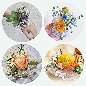 LEEFONE Pack of 10 Elastic Pearl Wrist Corsage Bands Wristlets DIY Wrist Corsages Accessories for Bride Flowers Prom Beach Party Supplies (White Lace)