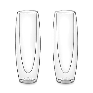 Outset Stemless Champagne Flutes Double Wall Glassware, Borosilicate Glass 2 Count (Pack of 1)