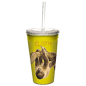 Tree-Free Greetings Cool Cups, Double-Walled PBA Free with Straw and Lid Travel Insulated Tumbler, 16 Ounces, Sloth