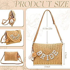 Pinkunn Bride Straw Shoulder Bag For Women Straw Clutch Bag Pearl Rhinestone Wedding Summer Beach Vacation Bridal Shower Gift (Bride Style)