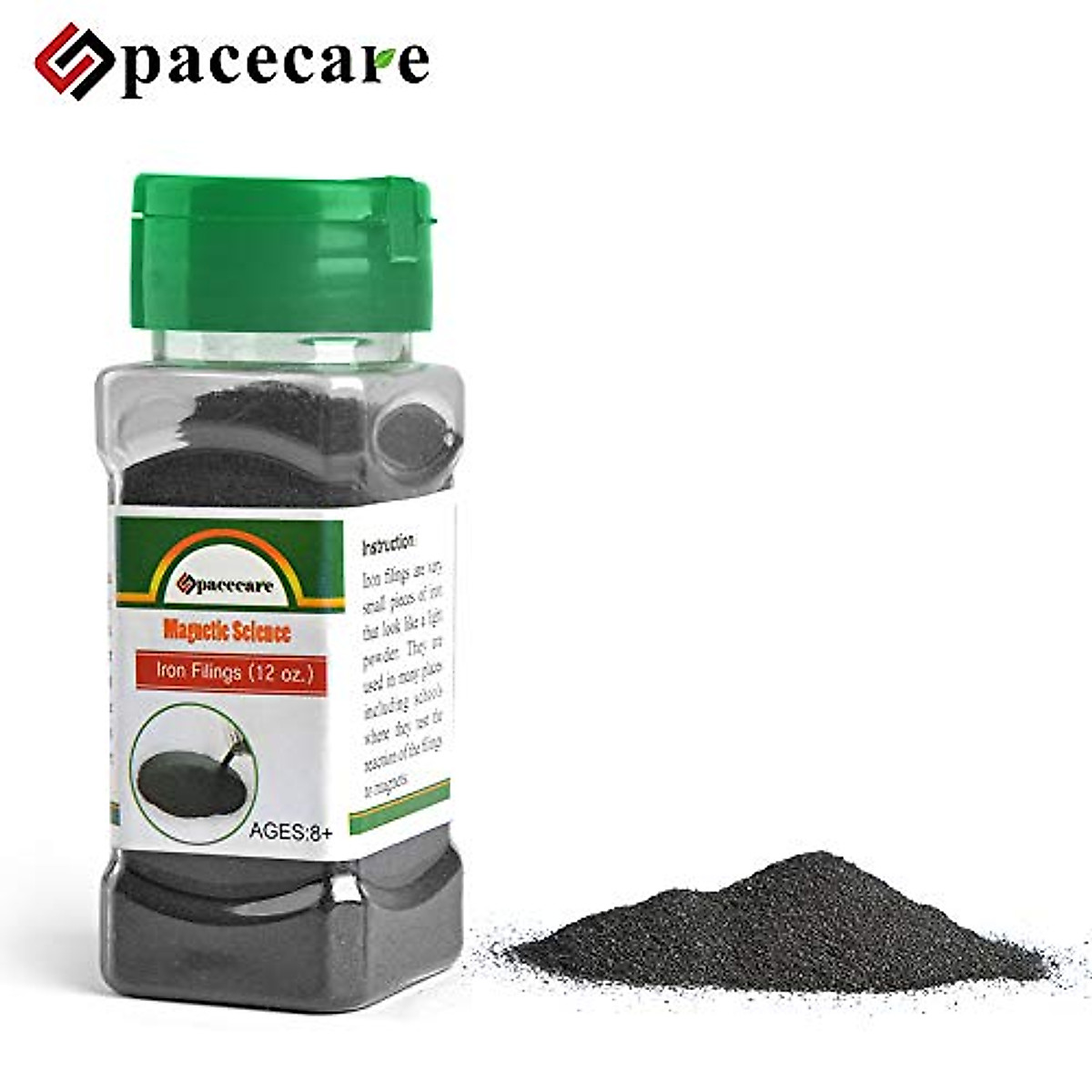 SPACECARE Magnetic Iron Powder Filings for Magnet Education and School Projects, Storage Jar (12 Ounces) with Shaker Lid, 1 Pack