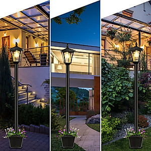 72" Solar Outdoor Light with Planter, Waterproof Solar Post Lamp, Garden Lights for Backyard, Pathway, Patio, Lawn, Driveway Decor