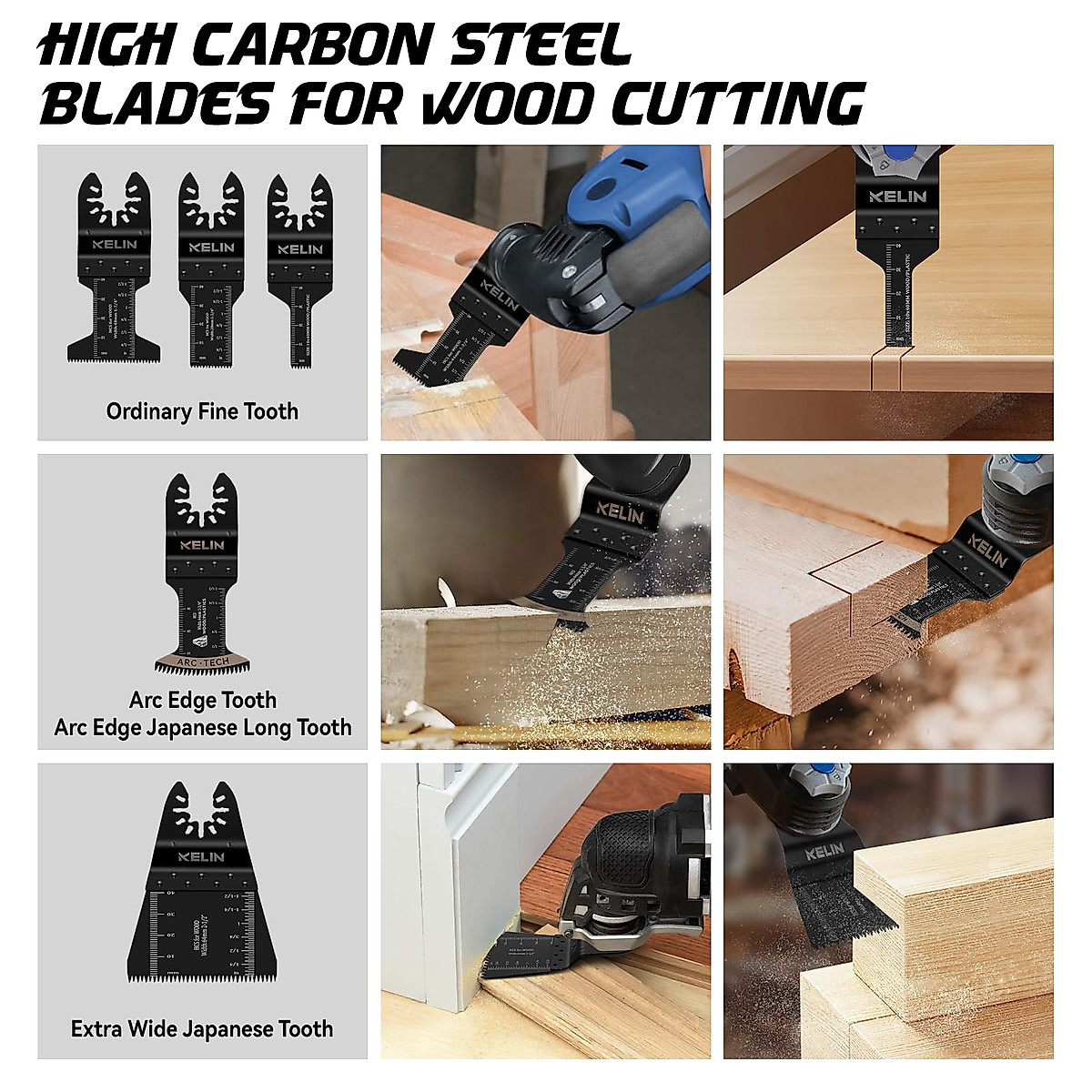 KELIN 174 PCS Metal Wood Oscillating Tool Blades Kit, Quick Release Titanium Multitool Blades with Sandpaper, Dimond Oscillating Saw Blades, 11 Types Blades for Home Kitchen Repair