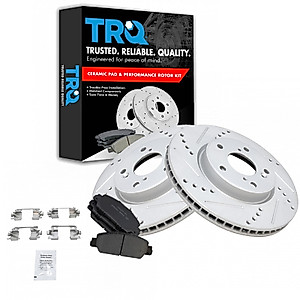TRQ Front Performance Brake Pad & Rotor Kit Brake Pads Brake Rotors Set Ceramic Premium G-Coated Compatible with 2013-2018 Honda Accord 2016-2022 HR-V