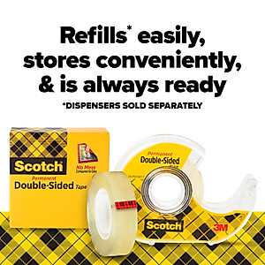 Scotch Double Sided Tape, 1/2 in x 500 in, Permanent, 2 Boxes/Pack (665-2)