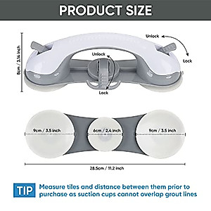 3 Suction Cup Grab Bars for Bathtubs and Showers, Shower Handles for Elderly Suction, Bathroom Accessories for Shower Chair, Grab Bars for Elderly for Wall, Handicap Grab Bars for Senior (2pack)