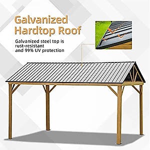 Domi Outdoor Living 12’x14’ Hardtop Gazebo Outdoor Aluminum Gazebo with Galvanized Steel Gable Roof for Lawn and Garden(Wood-Looking)