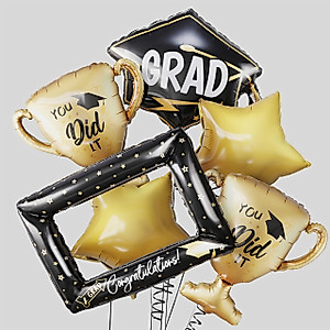 Enanal Graduation Balloons, 6pcs Large Size Photo Frame Cap You Did It Trophy Foil Balloons for Graduation Party Supplies Mylar Balloons Party Photo Props