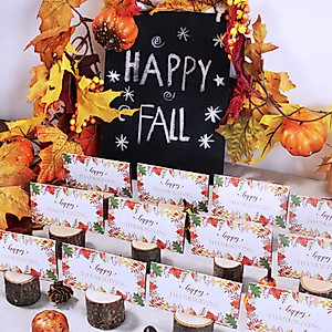 100 Pcs Autumn Thanksgiving Place Cards Fall Leave Escort Cards with Floral Leaf Prints Table Guest Seating Name Cards Number Cards Buffet Food Cards 3.5" x 2" for Harvest Party Table Setting