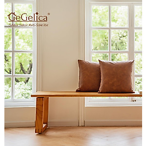 GEGELICA Faux Leather Throw Pillow Covers 18X18 Inch Set of 2 Brown Outdoor Modern Farmhouse Solid Decorative Pillow Covers for Room Couch Living Bedroom Bed Sofa