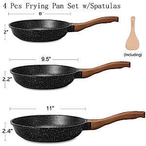 ESLITE LIFE Nonstick Ceramic Frying Pans Skillets Set, Non-Toxic Egg Omelette Kitchen Cooking Pans Compatible with All Stovetops (Gas, Electric & Induction), PTFE & PFOA Free (Black)