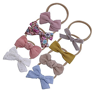 Sugarmelon Baby Nylon Headband with Bows for Newborn Toddler Hair Bow Elastic for Infant Baby Girls Kids Hairbands Accessories Mauve Bubble