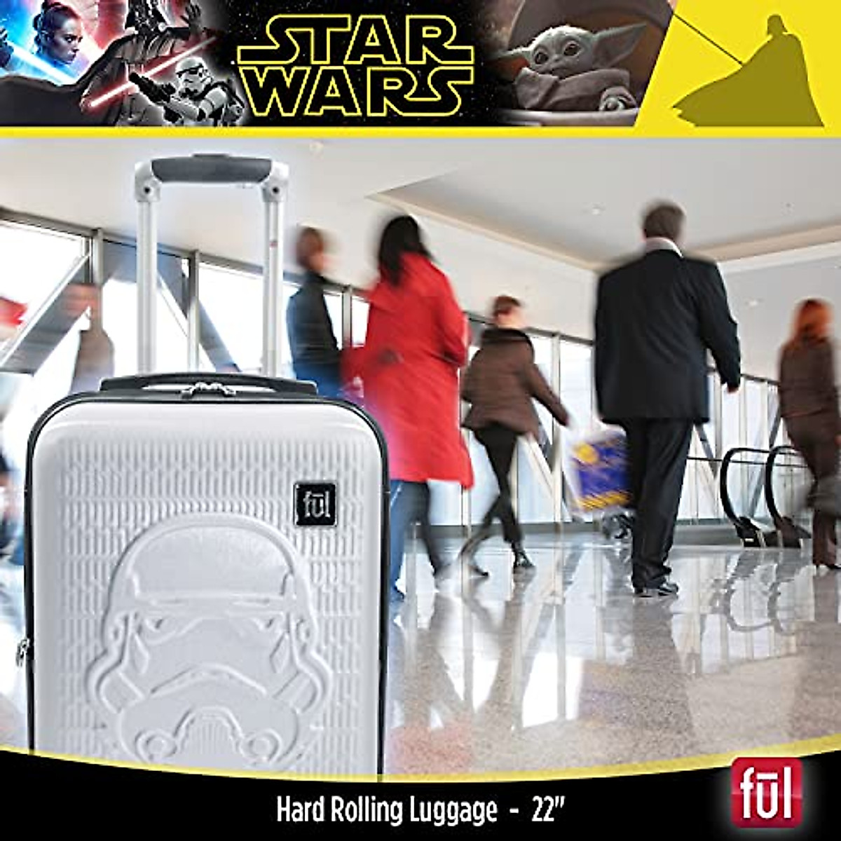 FUL Star Wars Storm Trooper Carry-On Rolling Suitcase, Hardside Travel Luggage with Spinner Wheels, 21 Inches, White