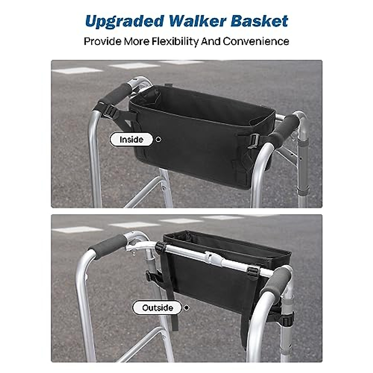 JOYTUTUS Walker Basket for Folding Walker, Basket for Walkers for Seniors,Rollator Walkers Storage Bag, Can be Installed Outside or Inside of Walker, Wheerchair