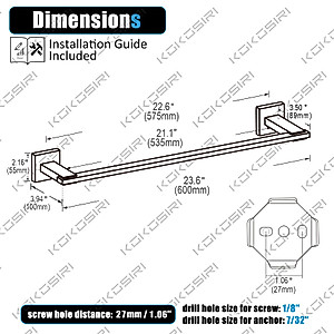 KOKOSIRI Bath Towel Bar Chrome Bathroom Hardware Towel Holder Wall Mounted for Kitchen Toilet 24 Inches Necklace Holder Polished Stainless Steel B4006CH-L24