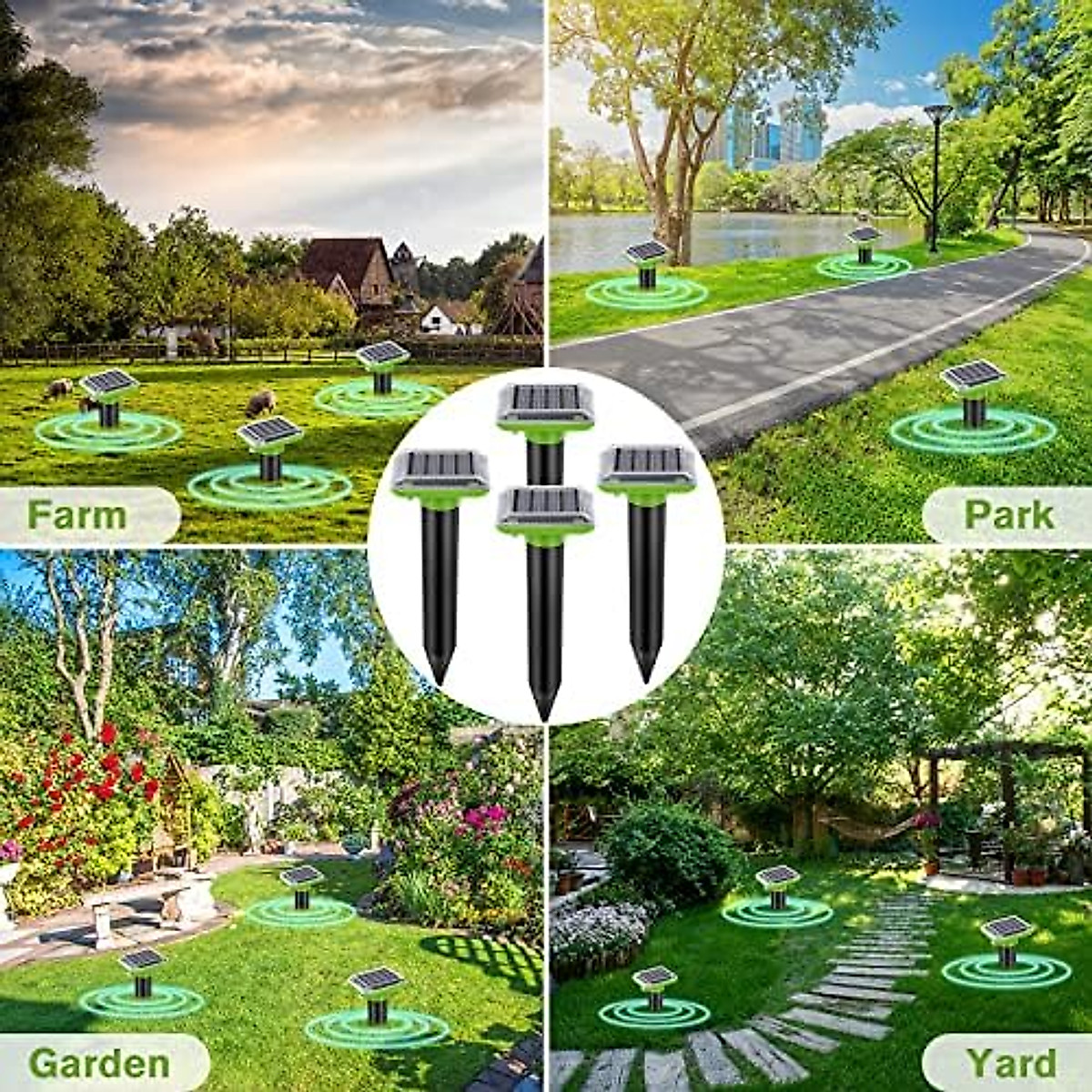 4Pcs Mole Repellent,Solar Ultrasonic Pest Repeller Stakes,Outdoor Animal Gopher Deterrent Spikes for Groundhog, Moles,Vole,Snakes, Waterproof Rodent Chaser Stakes Snake Repeller for Lawn Garden Yard