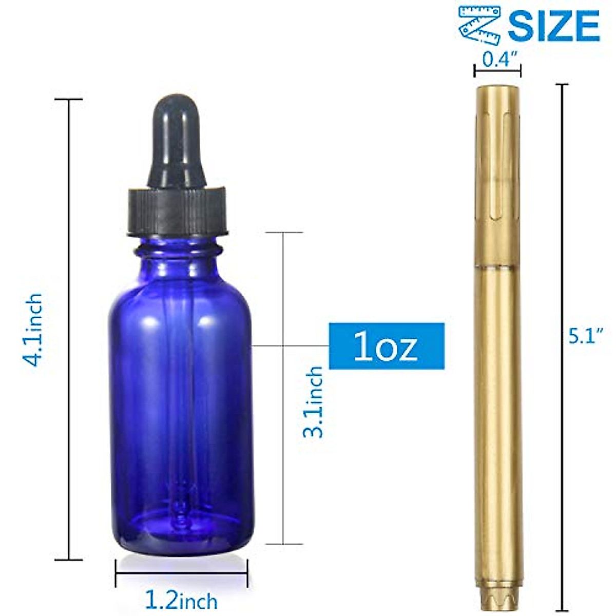 Ruckae Set of 24，1 oz Dropper Bottles with 2 Extra Fine Mist Sprayers, Funnel and Pen- 30ml Thick Cobalt Blue Glass Tincture Bottles with Eye Droppers - Leakproof Essential Oils Bottles