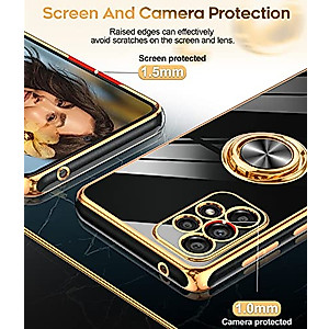 LeYi for Galaxy A53 5G Phone Case: with Tempered Glass Screen Protector [2 Pack] 360° Rotatable Ring Holder Magnetic Kickstand, Plating Rose Gold Edge Protective Case, Black