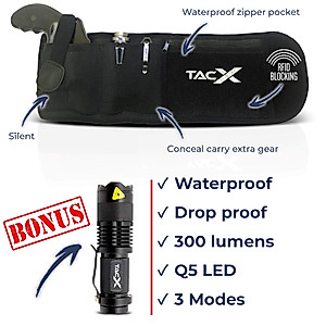 Belly Band Holster for Active Concealed Carry | Universal Design | IWB/OWB Pistol Belt | RFID Blocking Water Proof Zipper Gear Pocket | Spare Mag Pouch | Running, Hiking, Jogging