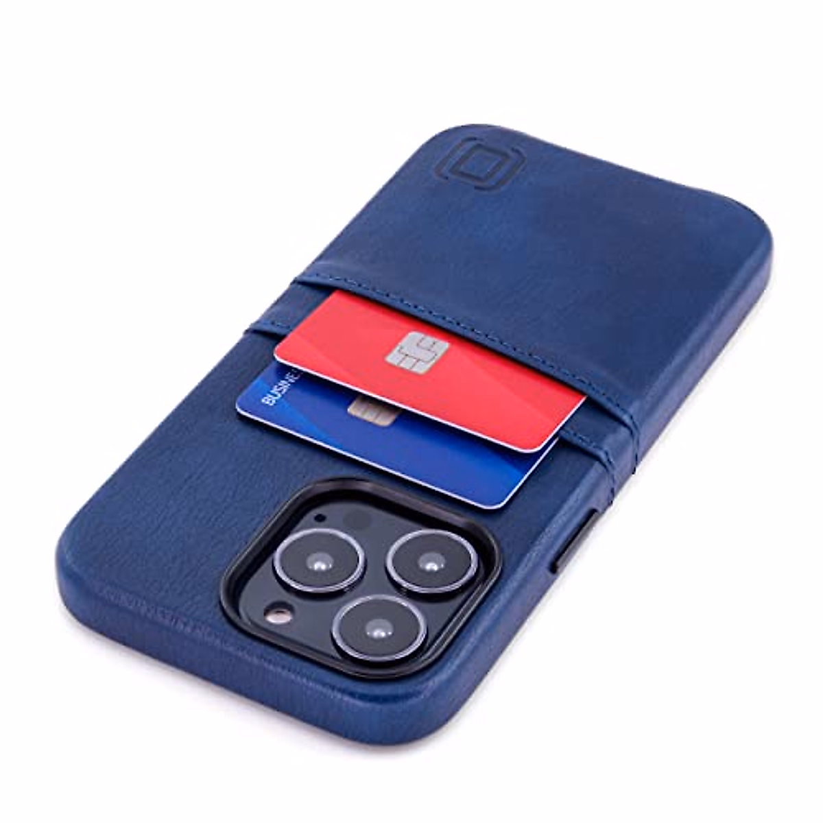 Dockem Wallet Case for iPhone 13 Pro with Built-in Metal Plate for Magnetic Mounting & 2 Credit Card Holder Pockets: Exec M2, Premium Synthetic Leather (6.1" iPhone 13 Pro, Navy Blue)