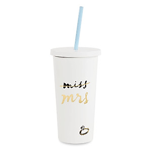 Kate Spade New York Bridal Insulated Tumbler with Reusable Straw, 20 Ounces, Miss to Mrs. (White)