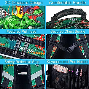 UFNDC 3PCS Dinosaur Backpack, 3D Boys Bookbag with Lunch Box, Kids Water Resistant School Bag for Elementary Toddler