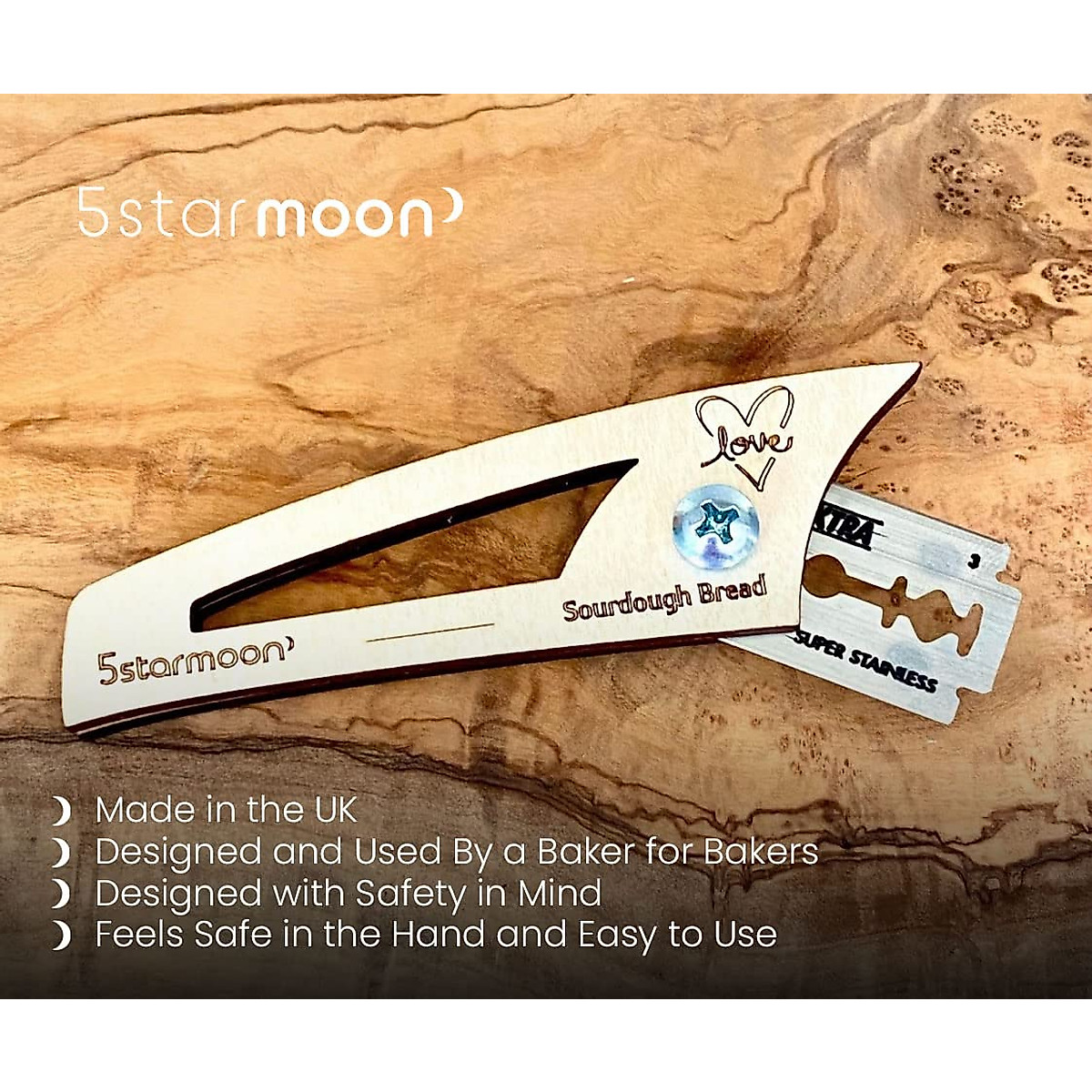 5 star moon US Designed - THE SHARK Bread Lame, Bread lame Tool for Rustic Sourdough Bread. This Artisan Baker Bread Lame used for Scoring Dough to Release Steam. Includes 1 lames 1 Protective pouch