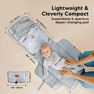 Portable Diaper Changing Pad - Waterproof Travel Changing Mat for Baby, Foldable Baby Diaper Clutch, Detachable Baby Travel Diaper Mat for Diaper Changing Station, Diaper Change Mat (Gray Mod)