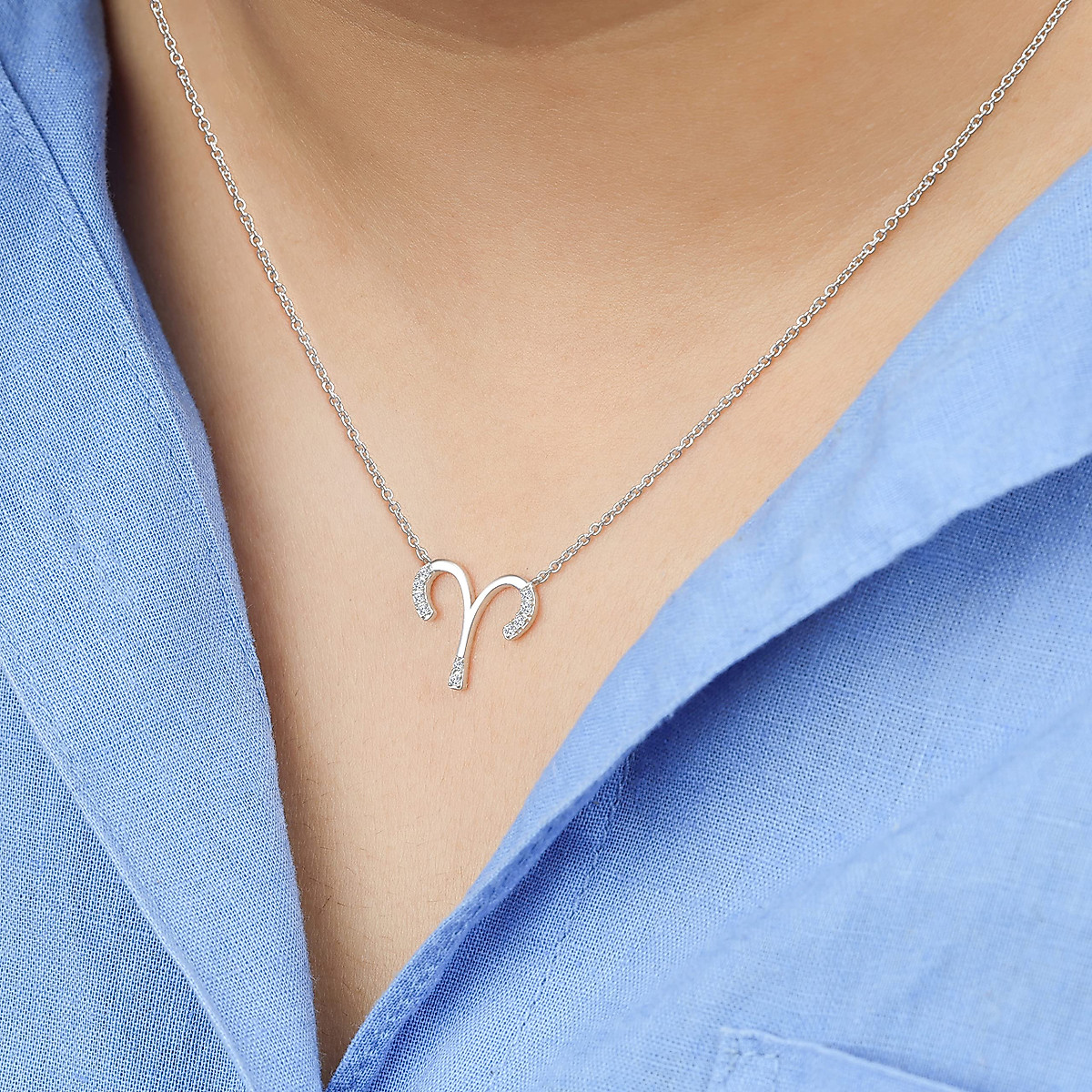 Elmas Jewelry 1/10ct Round White Diamond 925 Sterling Silver Horoscope Zodiac Aries Pendant for Women