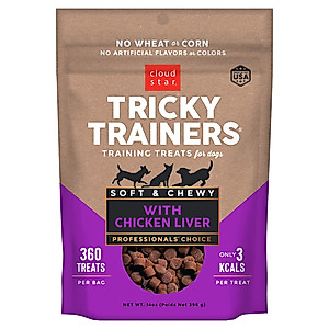 Cloud Star Tricky Trainers Soft & Chewy Dog Training Treats 14 oz Pouch, Liver Flavor, Low Calorie Behavior Aid with 360 treats