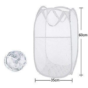 Smalibal Large Fine Mesh Laundry Basket, with Handles Laundry Hamper, Foldable Lightweight Basket, Collapsible Laundry Bag, Durable Clothing Storage, Freestanding Tall Clothes Hamper White