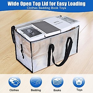 Rihim Clear Moving Bags 90L - 8 Pack Large Heavy Duty Storage Bags with Zipper, PP Plastic, Waterproof - Moving Totes with Lids, Packing and Storage Clothes, Pillow etc