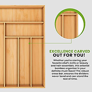 Utopia Kitchen Bamboo Silverware Organizer- 6 Compartments - Bamboo Drawer Organizer 16 x 12 x 2.36 Inches - Bamboo Hardware Organizer (Natural)