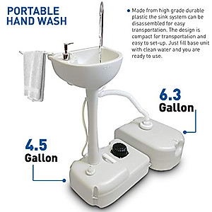 Portable Foot Operated Outdoor Hand Washing Sink Station – Includes Dirty Water Tank – Towel Holder & Soap Dispenser – 4.5 Gallon - Great for Camping, Business, Events, RV, Etc., white, 40